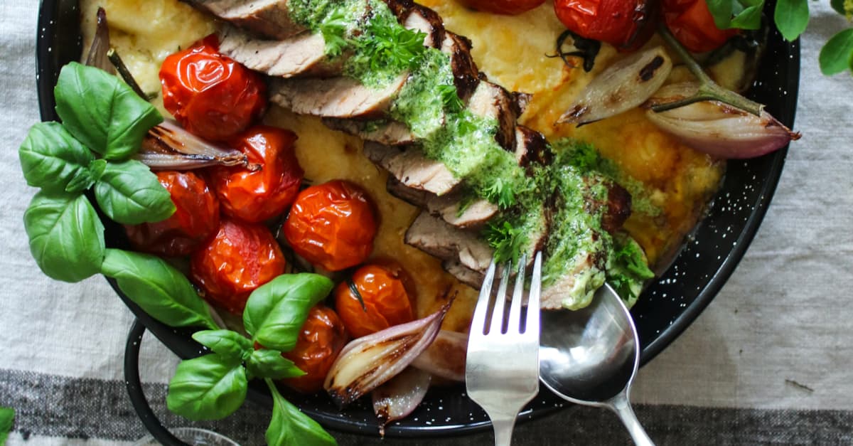 Grillad Fläskfilé provencale med potatisgratäng och basilika