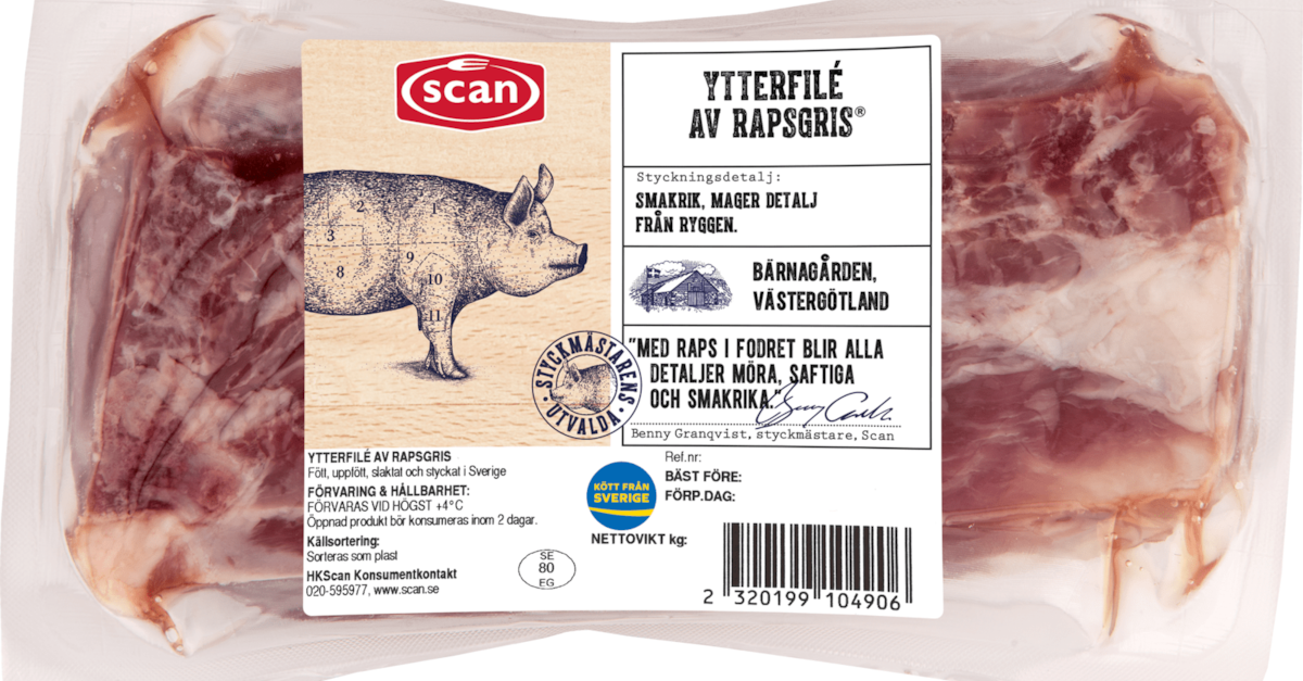Fläskytterfilé av Rapsgris - Scan
