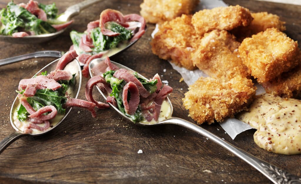 Friterad kalvsylta med senapsmajonnäs - Scan